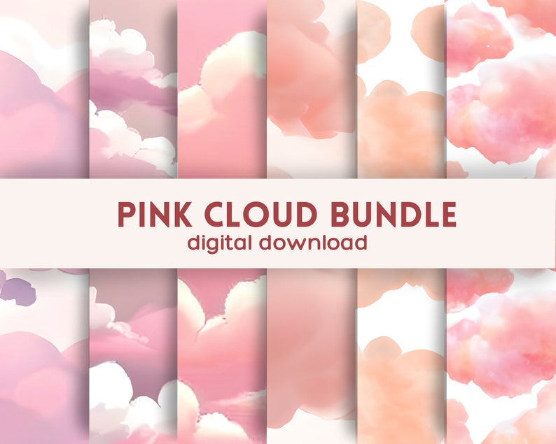 Cloud Digital Paper Pink Clouds Watercolor Cloud Digital - Etsy