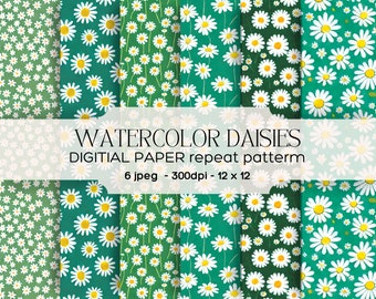 Daisy Digital Paper, Daisy Floral Seamless Repeat Pattern, Boho Floral ...