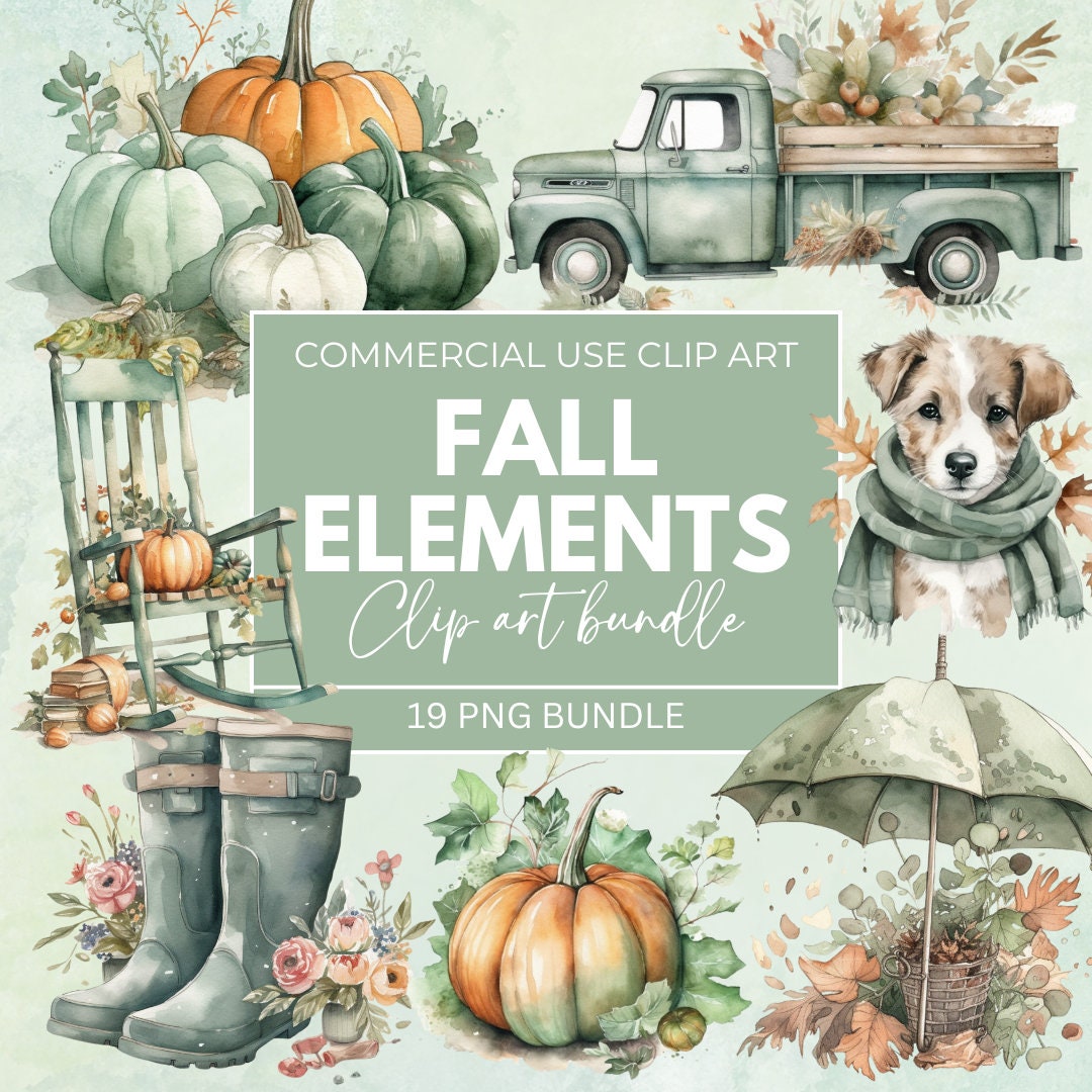Watercolor Autumn Clipart Bundle, Fall Elements Clip Art, Cozy Fall ...