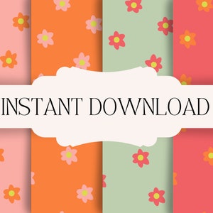 Gingham and Daisies Digital Paper, Boho Floral, Seamless Repeat Pattern ...