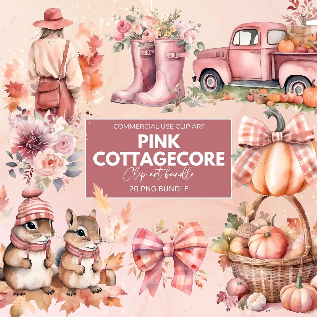 Watercolor Autumn Clipart Bundle, Pink Fall Clipart, Fall Elements Clip ...