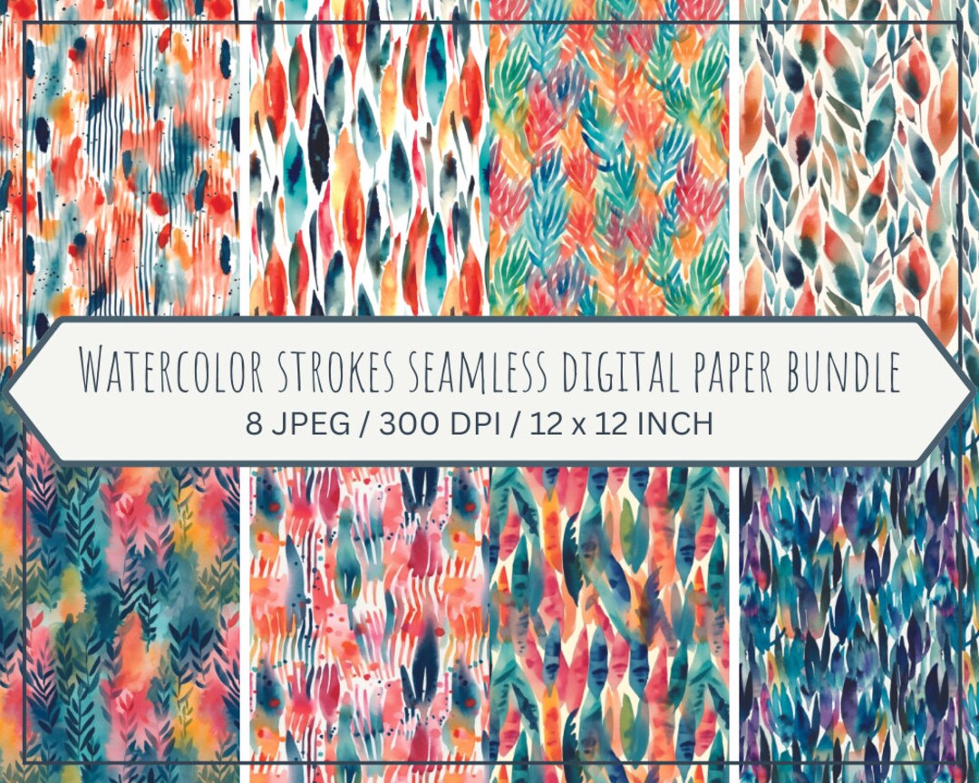 Watercolor Strokes Digital Paper Bundle, Colorful Paint Strokes ...