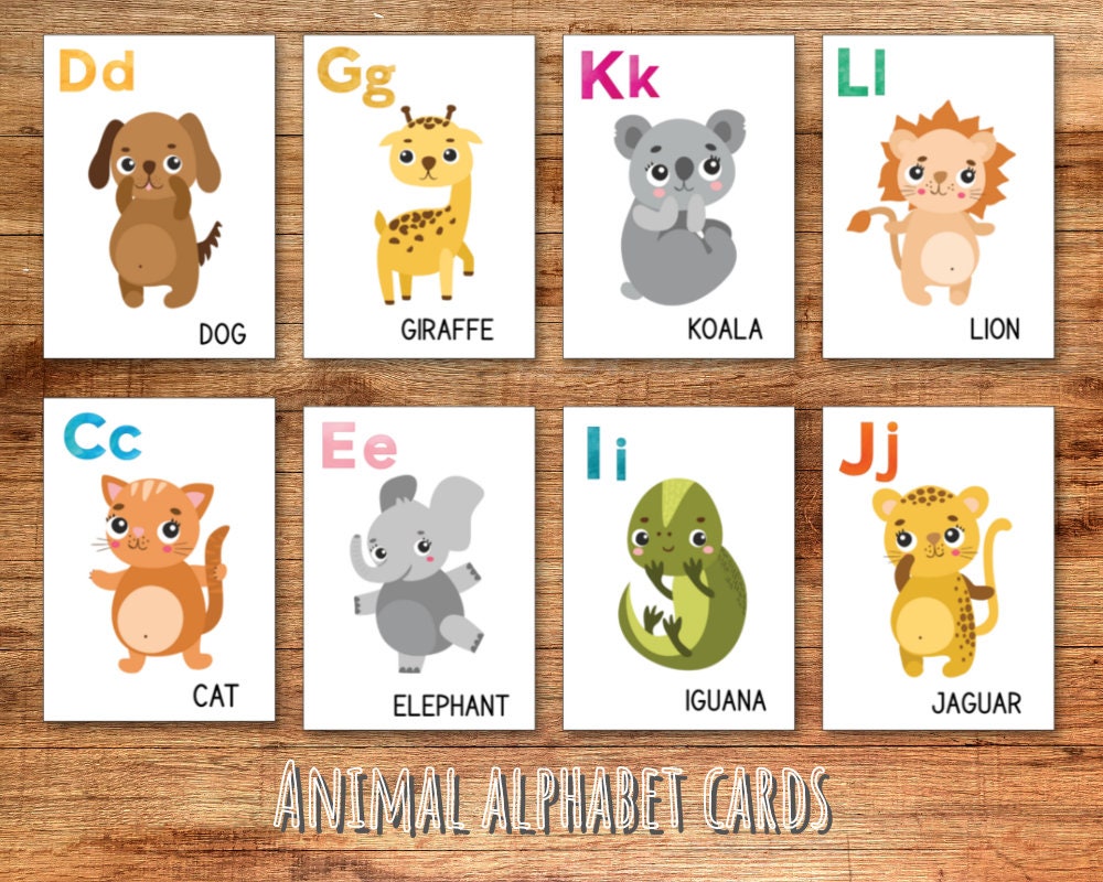 Alphabet Flash Cards, Alphabet Printable, Animal Alphabet Flash Cards ...