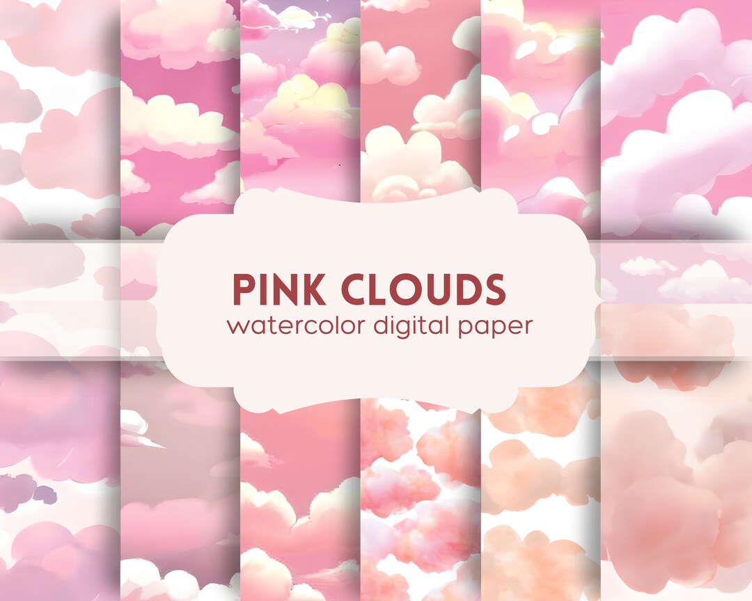 Cloud Digital Paper, Pink Clouds, Watercolor Cloud Digital Paper ...