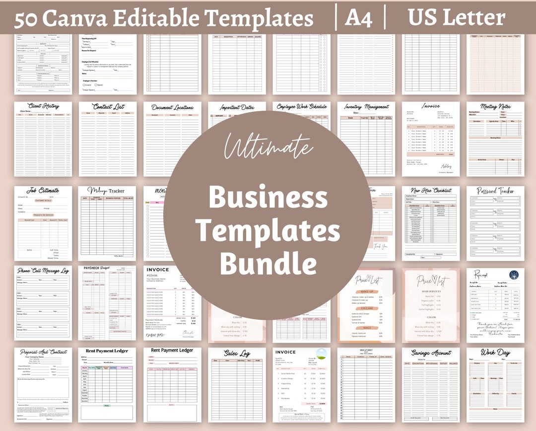 Business Templates Bundle, Fully Editable in Canva, Small Business ...