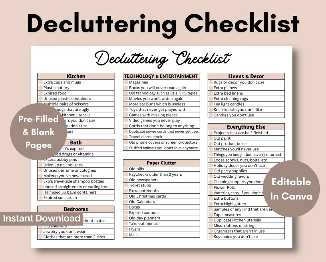 Decluttering Checklist, Printable Home Decluttering Checklist ...
