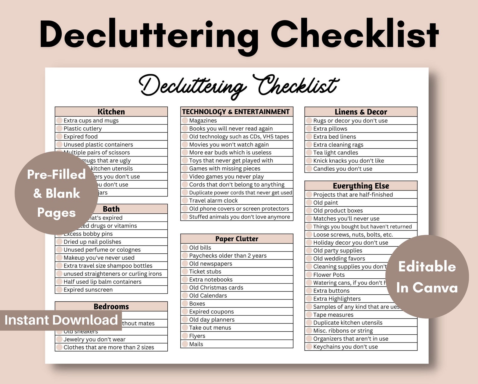 Decluttering Checklist, Printable Home Decluttering Checklist ...