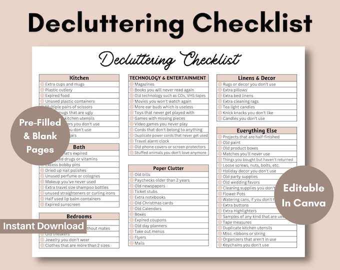 Decluttering Checklist, Printable Home Decluttering Checklist ...