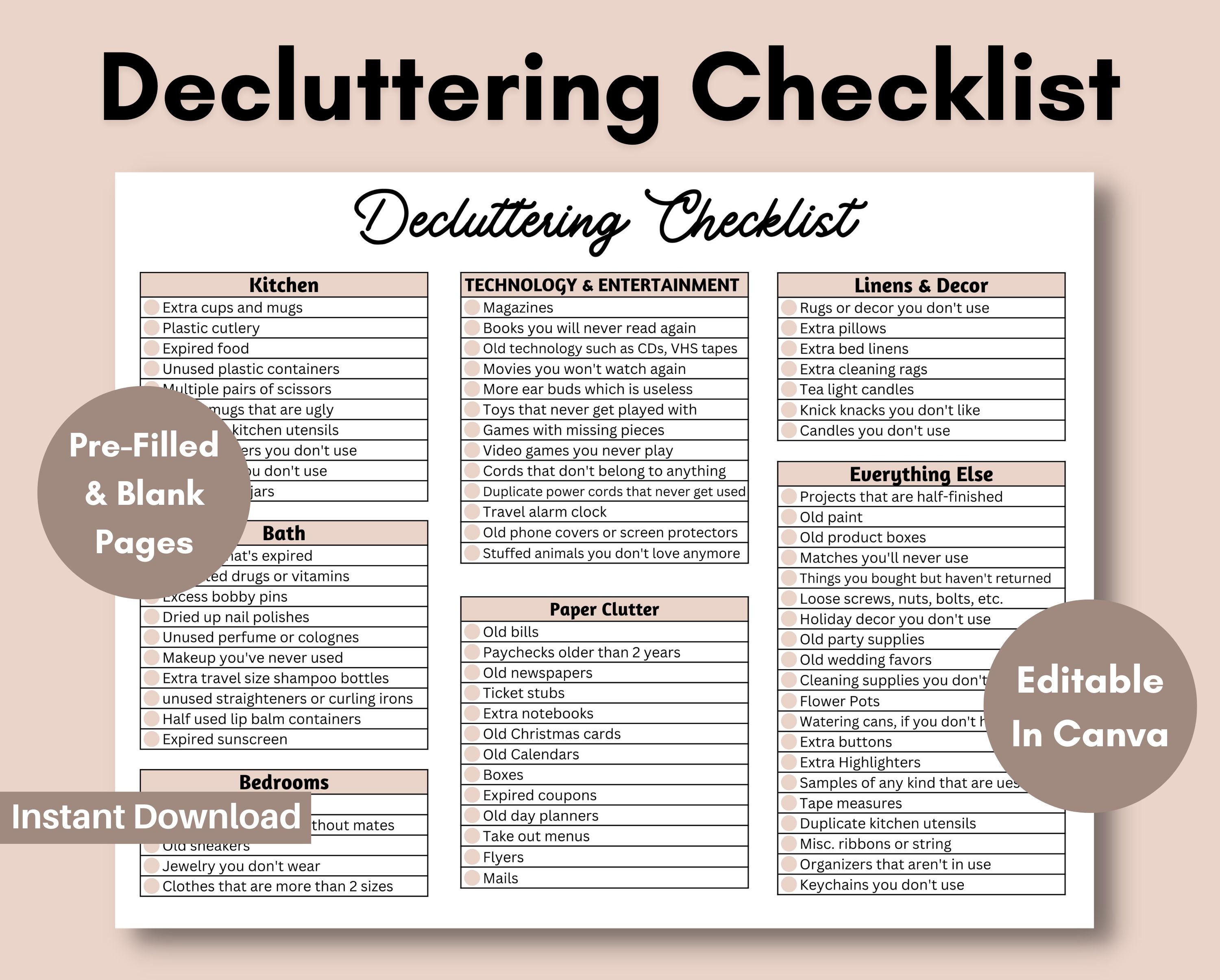 Decluttering Checklist Printable Home Decluttering Checklist - Etsy ...