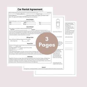 Car Rental Agreement, Printable Vehicle Lease Contract | Vehicle Rental ...