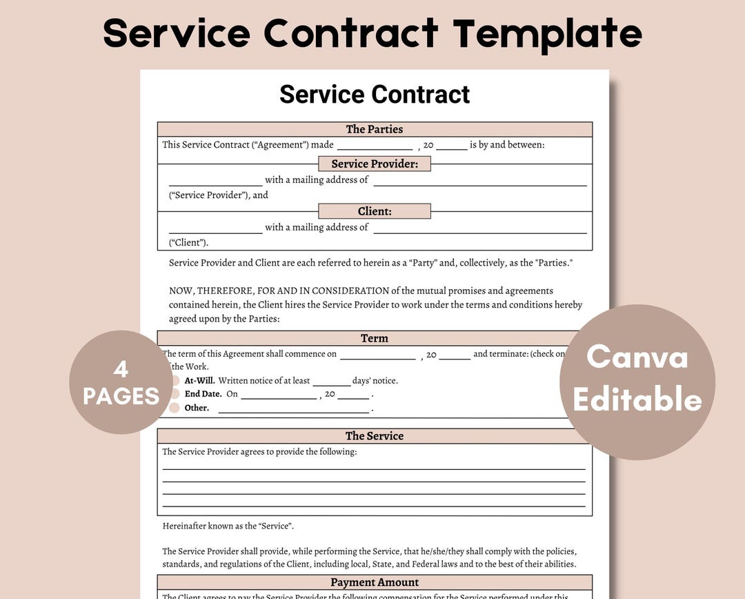 Service Contract Template, Printable Services Contract Agreement ...