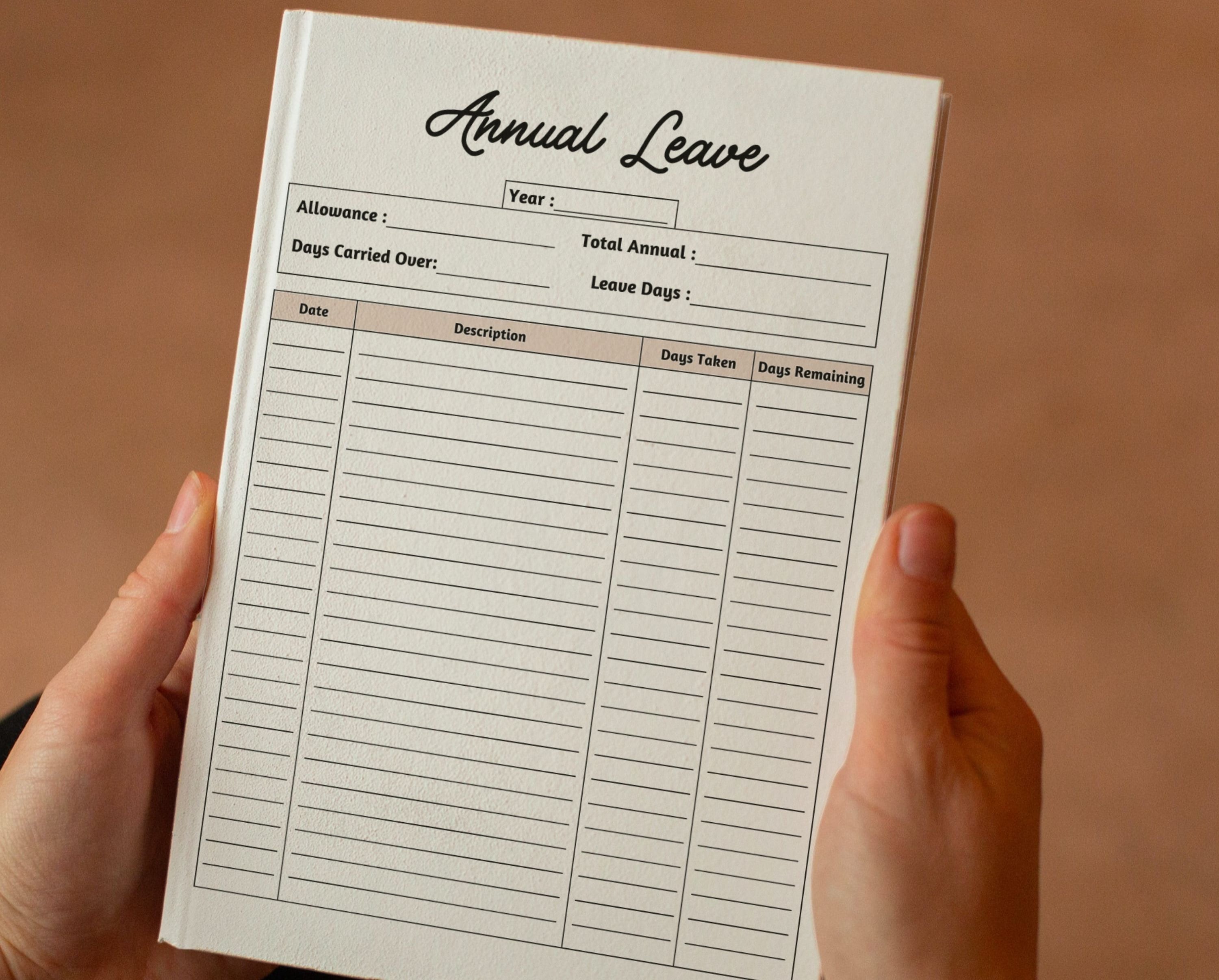 Printable Annual Leave Tracker Editable Holiday Tracker Work Leave Log ...