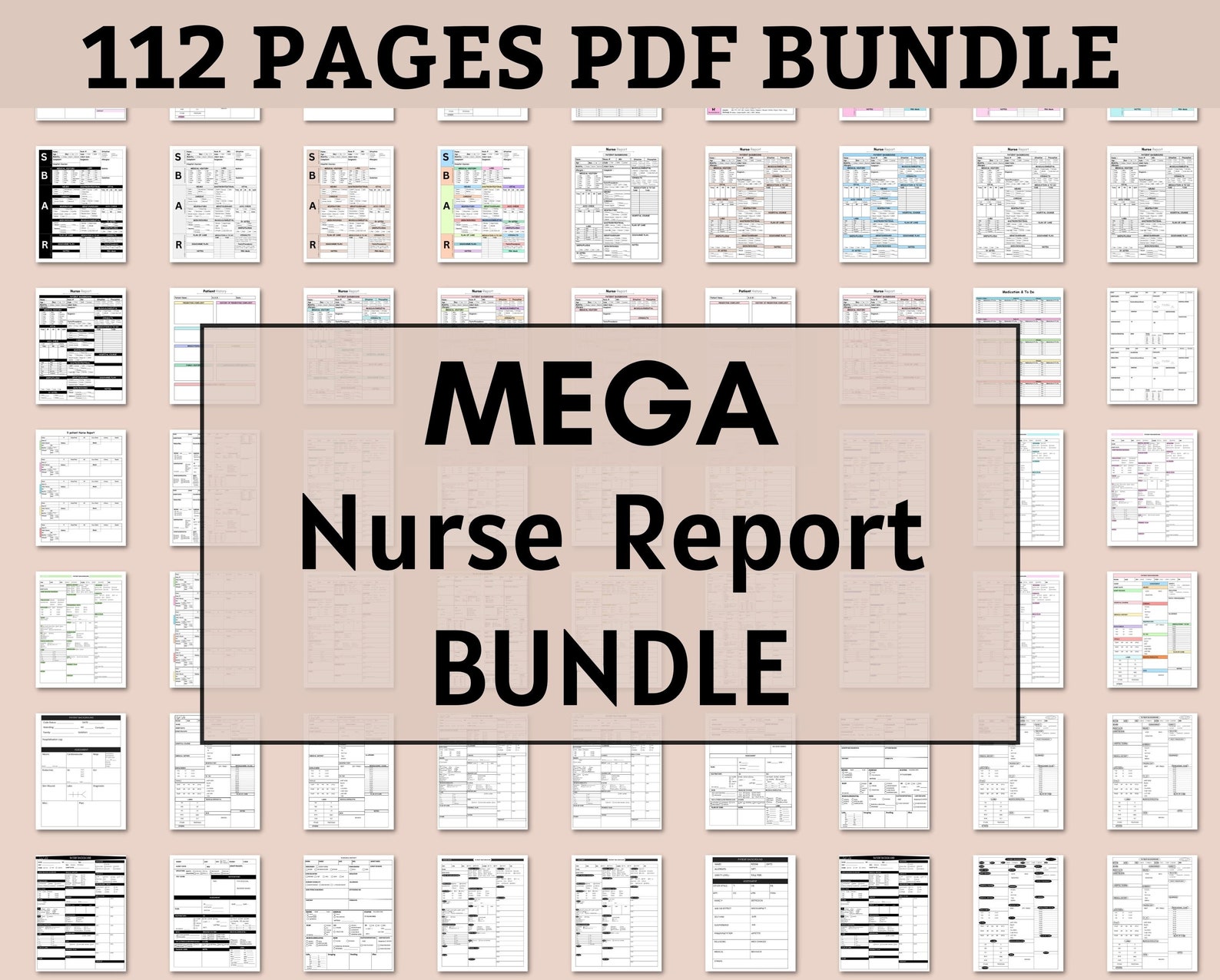 Nurse Report Mega Bundle, Printable 112 Pages Nursing Brain, Icu Nurse ...