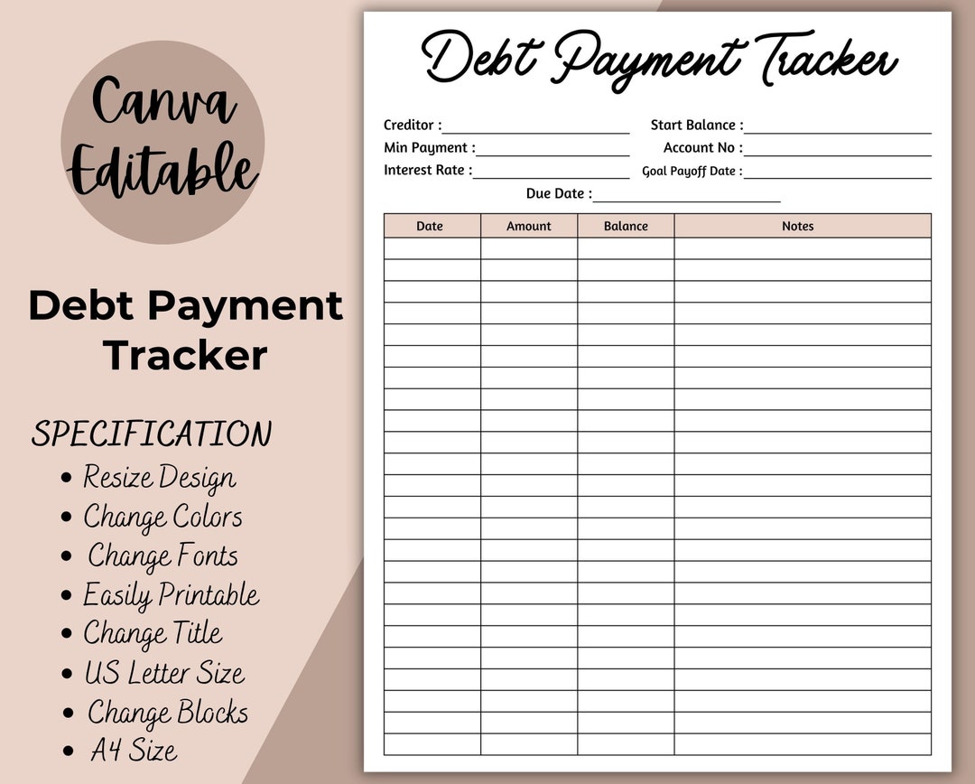 Debt Payment Tracker, Printable Debt Payoff Log, Debt Repayment Plan ...