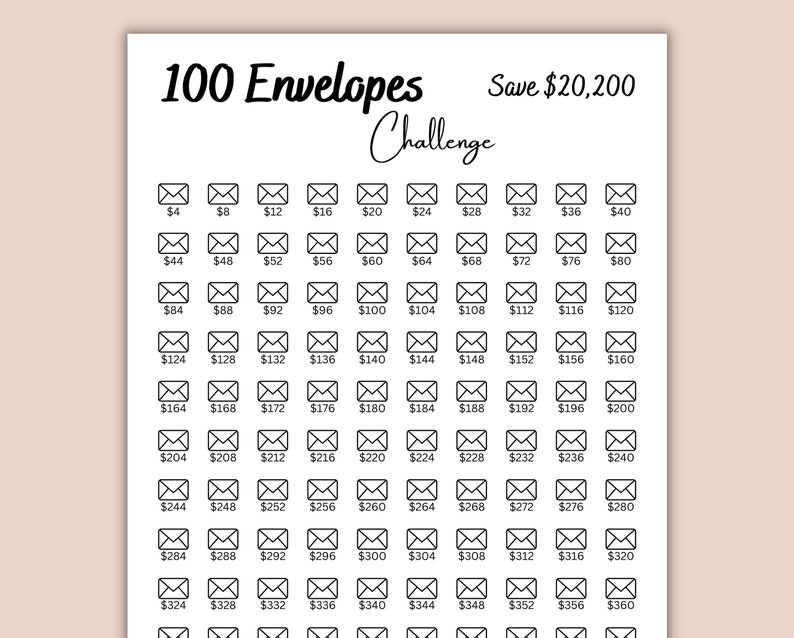20K Saving Challenge L 100 Envelope Challenge, Printable 100 Day Money ...