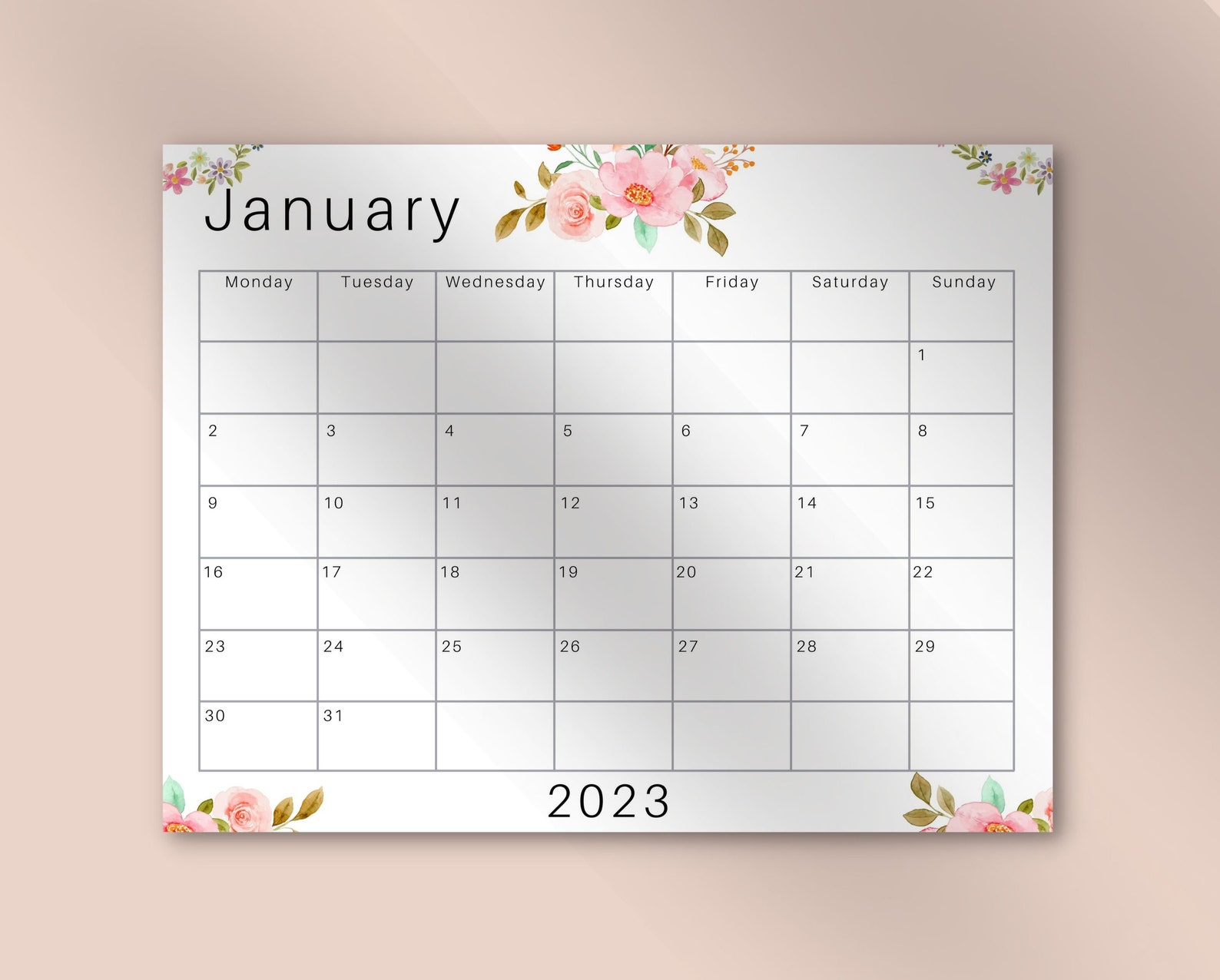 Printable Calendar 2023 Digital Calendar 12 Month Calendar - Etsy Canada
