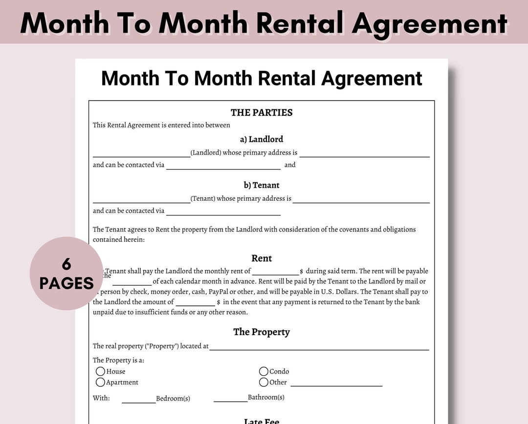 Printable Month to Month Rental Agreement, Editable Month to Month ...