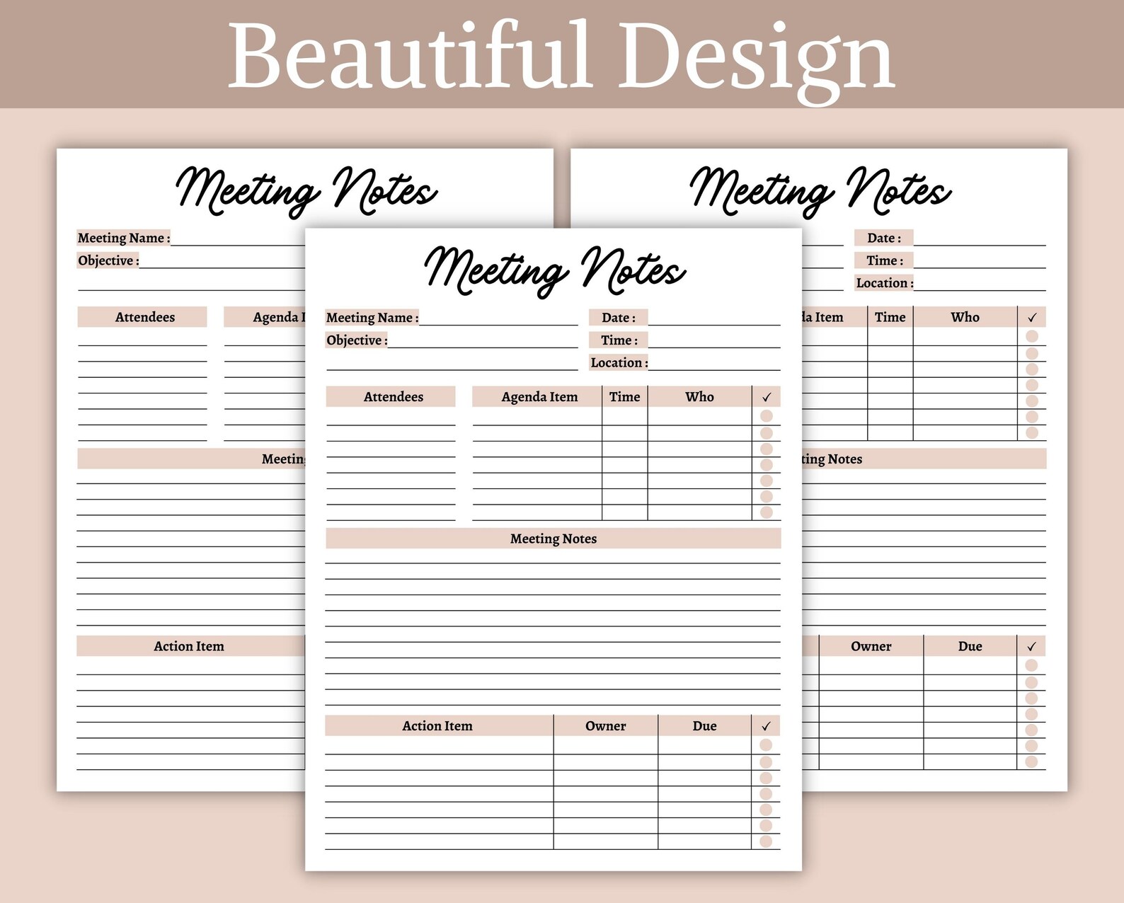 Meeting Notes Template Editable Meeting Minutes Printable - Etsy