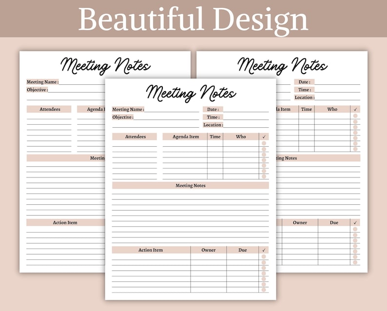 Meeting Notes Template Editable Meeting Minutes Printable - Etsy