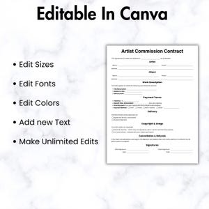 Simple Artist Commission Contract, One Artwork Contract Form, Printable ...
