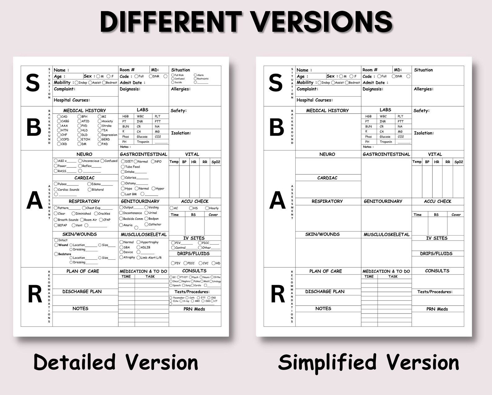 SBAR Nurse Report Sheet, Printable Med Surg Nurse Brain ICU Report ...