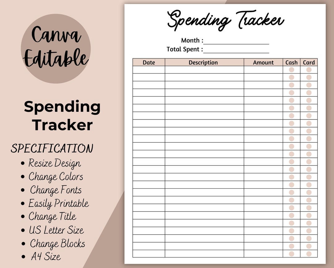 Spending Tracker | Expense Tracker Printable | Digital | Editable ...