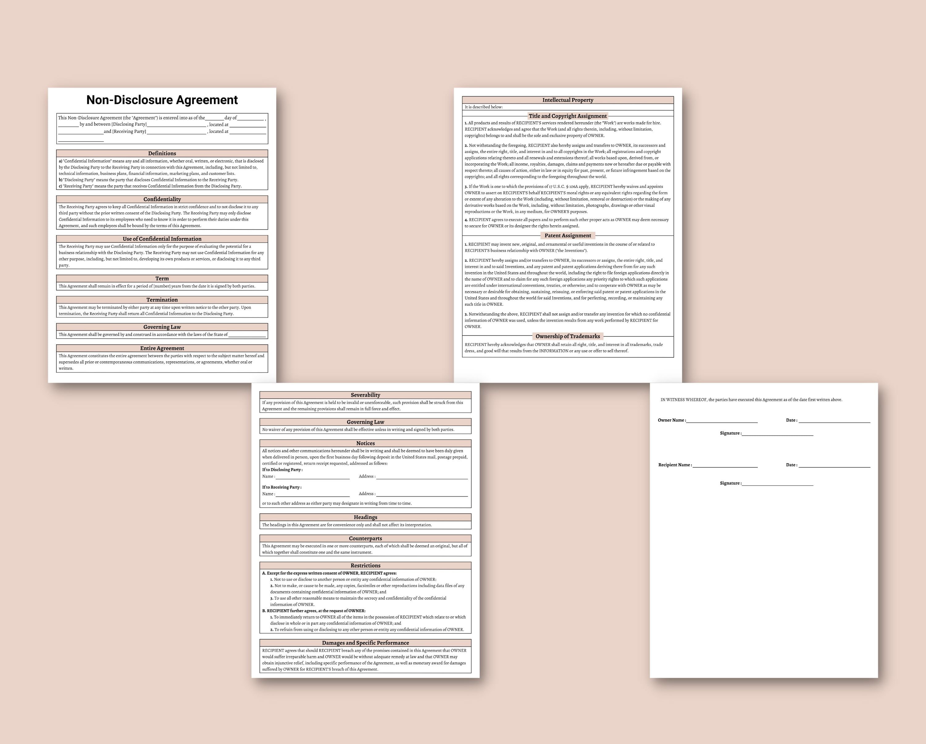 Non-disclosure Agreement Template Contractor NDA NDA - Etsy