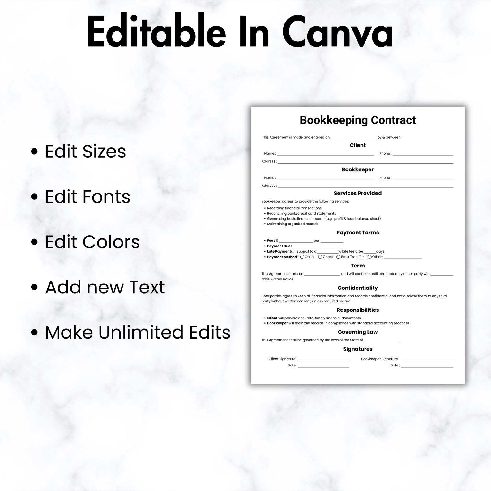 Simple Bookkeeping Contract, One Page Freelance Bookkeeper Form ...