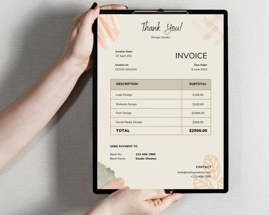 RECEIPT EDITABLE TEMPLATE printable Invoice Pink Invoice - Etsy