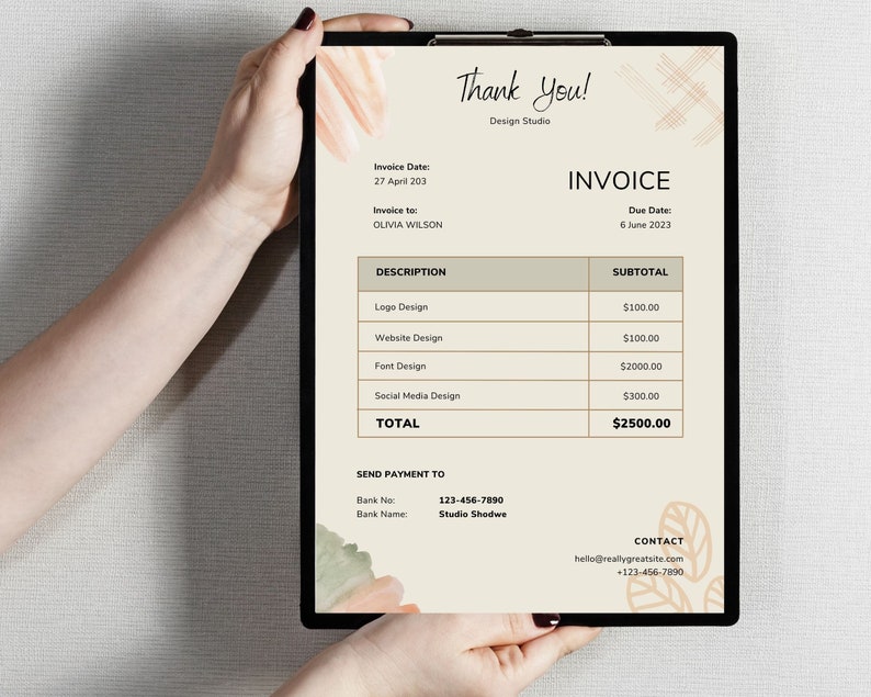 RECEIPT EDITABLE TEMPLATE printable Invoice Pink Invoice - Etsy