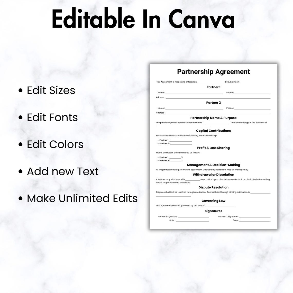 Simple Partnership Agreement, One Page Partnership Agreement for Small ...