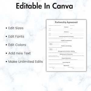 Simple Partnership Agreement, One Page Partnership Agreement for Small Business, Printable ...