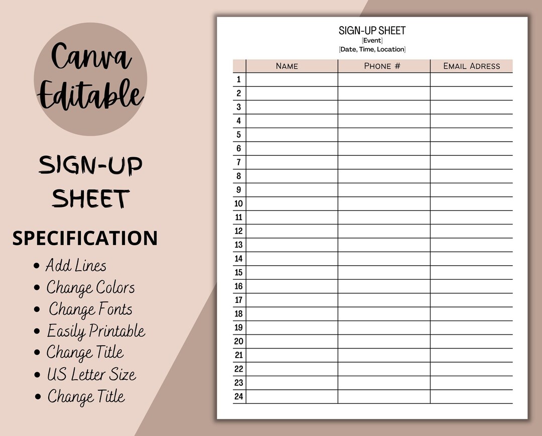 Editable Sign up Sheet, 2 Email Sign up Forms, PRINTABLE Sign Up ...