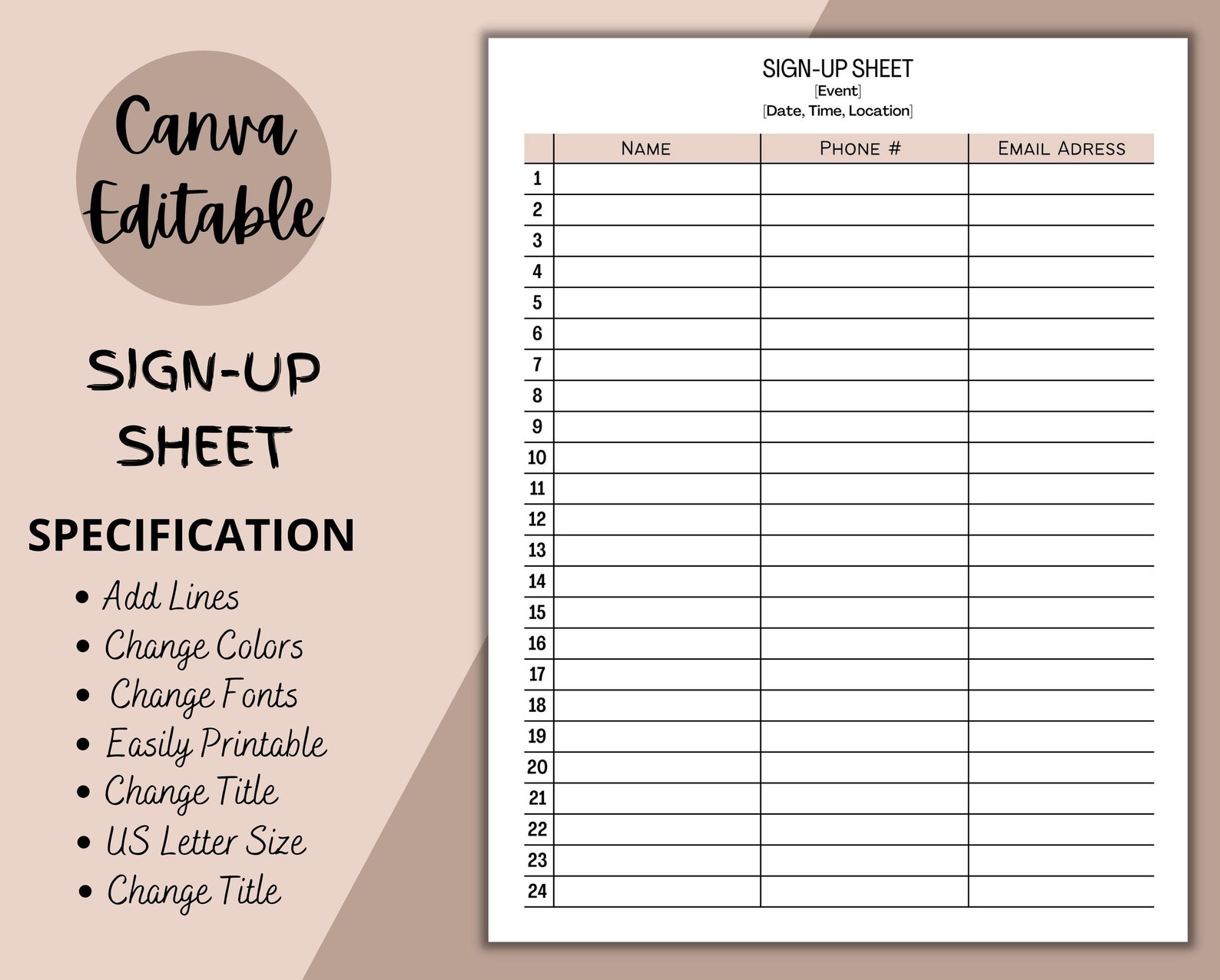 Editable Sign up Sheet 2 Email Sign up Forms PRINTABLE Sign - Etsy