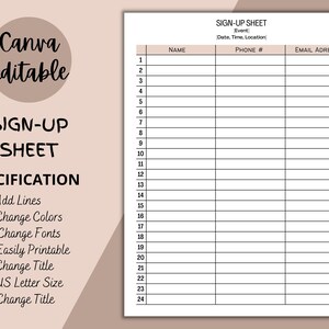 Editable Sign up Sheet, 2 Email Sign up Forms, PRINTABLE Sign Up ...