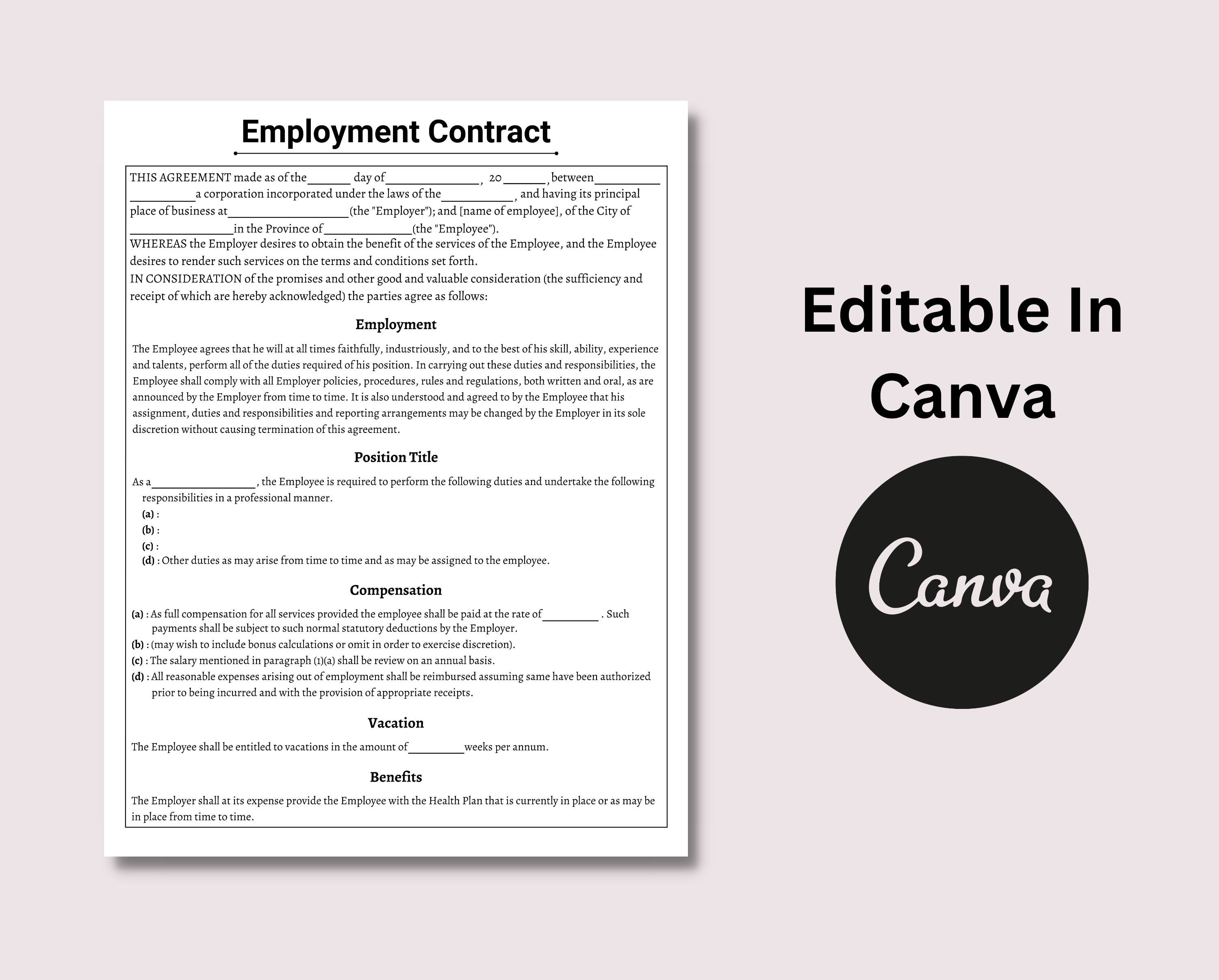 Employment Job Contract Agreement Employment Job Service - Etsy