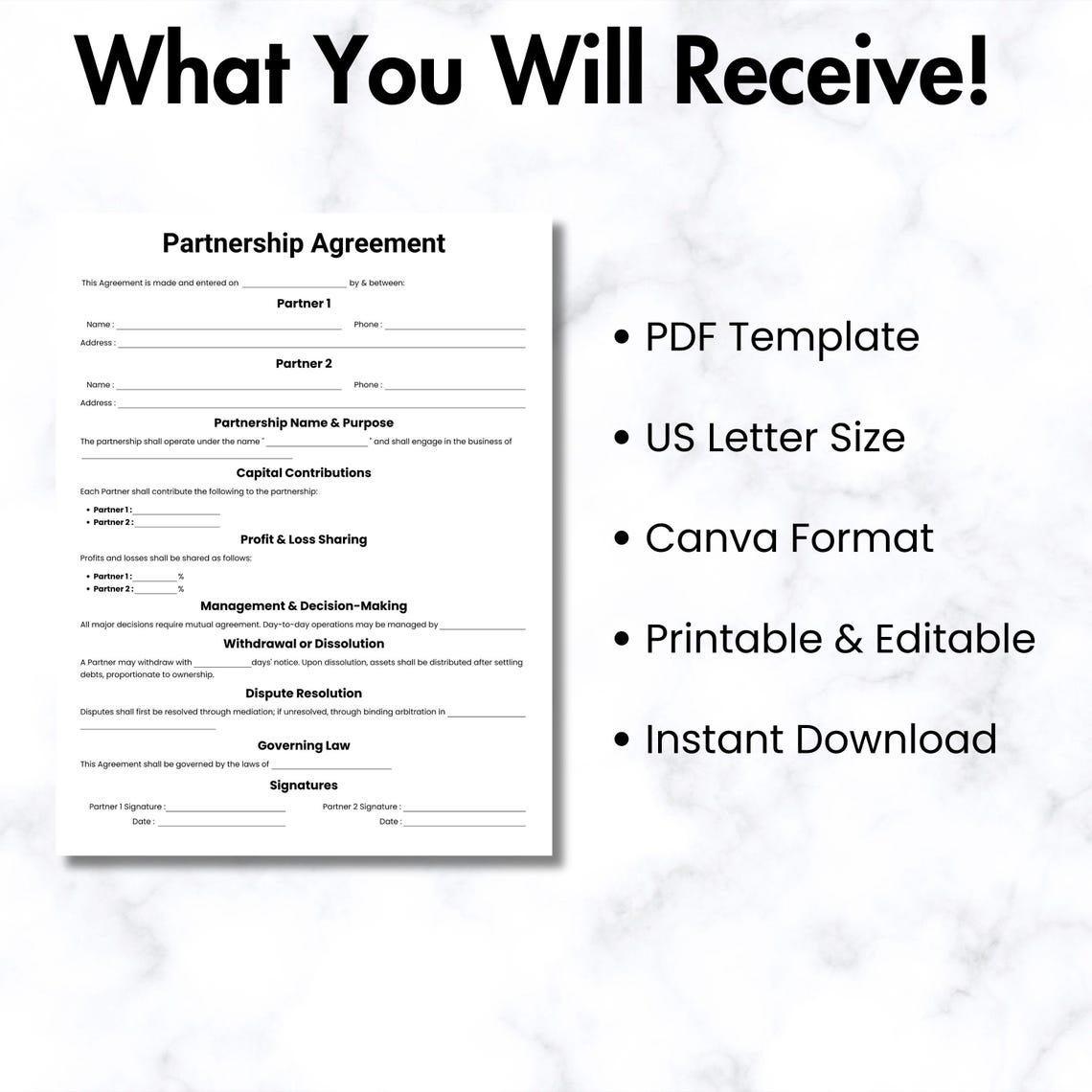 Simple Partnership Agreement, One Page Partnership Agreement for Small ...