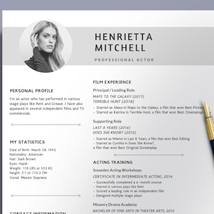 Actress & Actor Resume Template With Photo for Canva, Acting Resume ...
