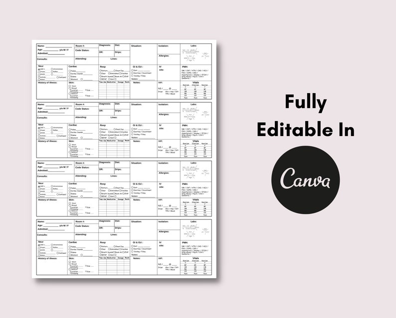 4 Patient Nurse Report Sheet Nursing Brain ICU Nurse Shift - Etsy