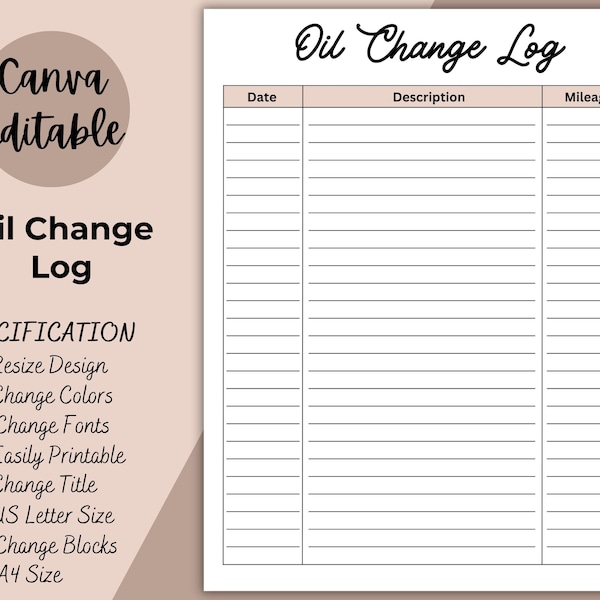 Oil Changing Log Sheet - Etsy