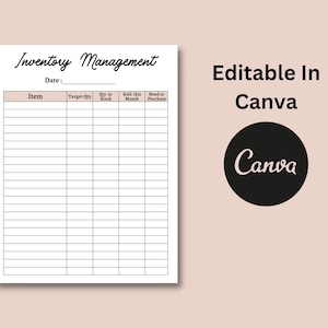 Editable Inventory Management, Inventory Checklist Sheet, Small ...
