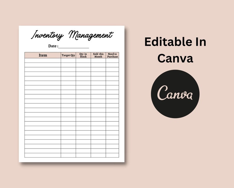 Editable Inventory Management Inventory Checklist Sheet - Etsy