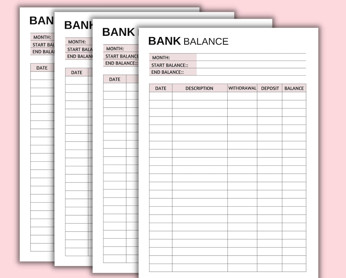 Bank Balance Printable Balance Sheet Bank Summary Finance - Etsy