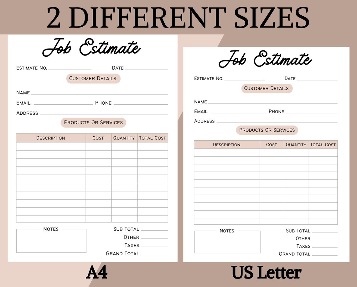 Job Estimate Template Editable Quote Template Small Business - Etsy