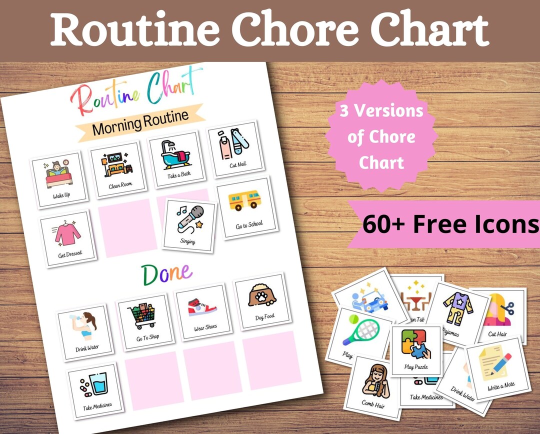Printable Daily Visual Routine Chart With Cards Responsibility Morning ...