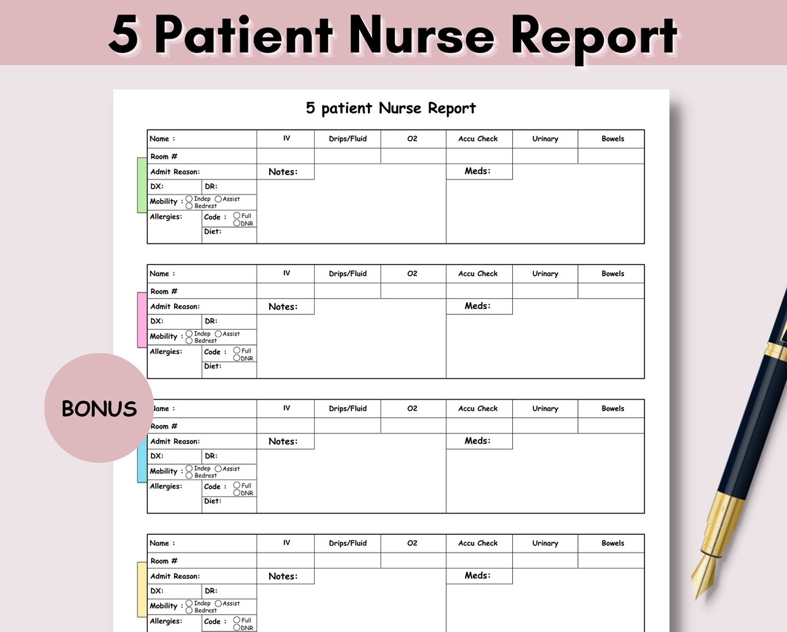 5 Patient Report Sheet Patient Report Sheet Printablenursing - Etsy