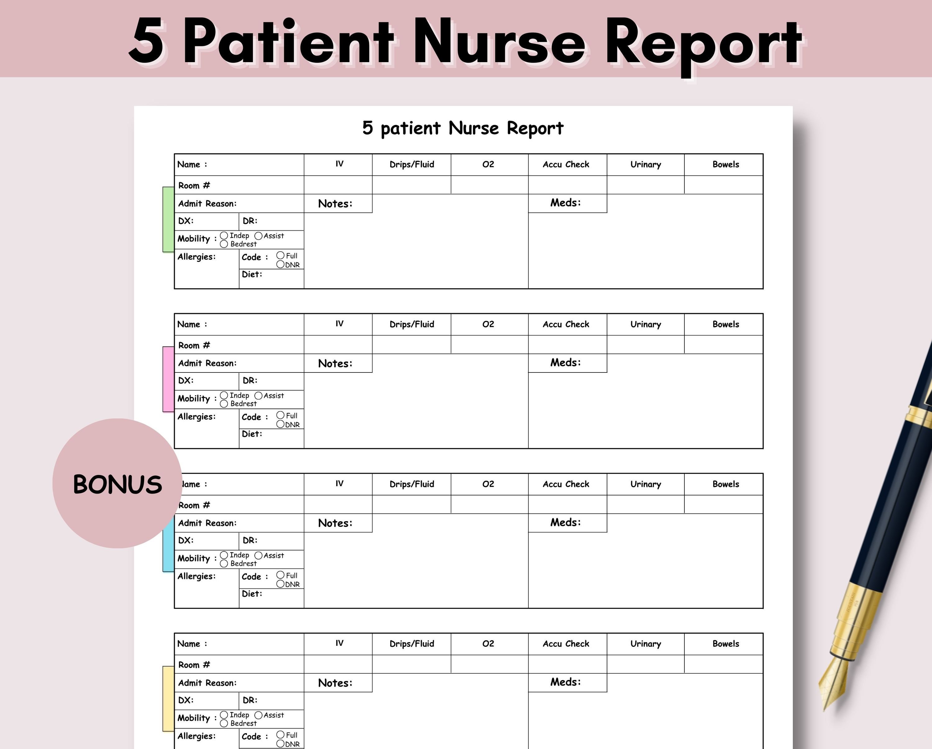 5 Patient Report Sheet Patient Report Sheet Printable,nursing Med Surg ...