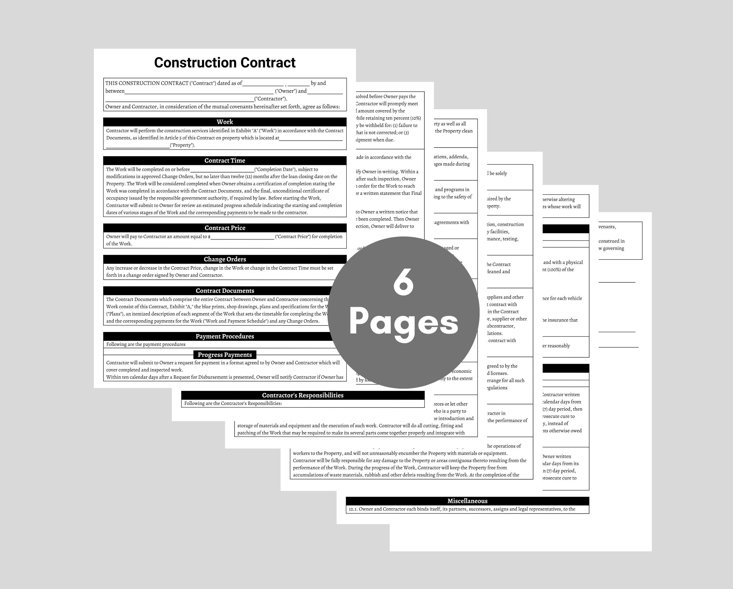 Construction Contract - Printable Construction Template - Handyman ...