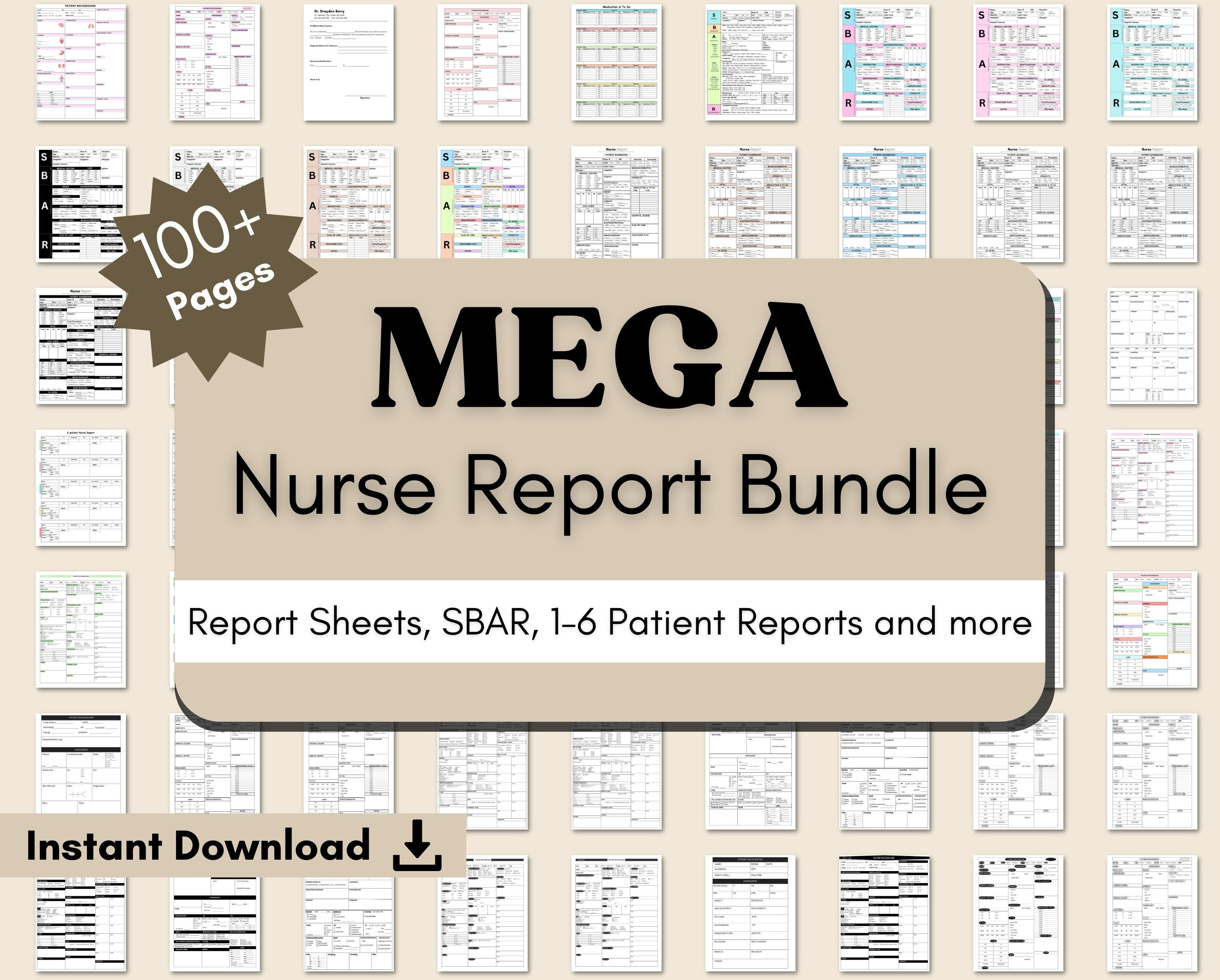 Mega Nurse Report Bundle: 112 Printable Pages for ICU & Med Surg ...