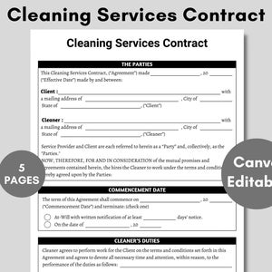Printable Cleaning Services Contract, Cleaning Proposal Template, Editable Cleaning Business ...